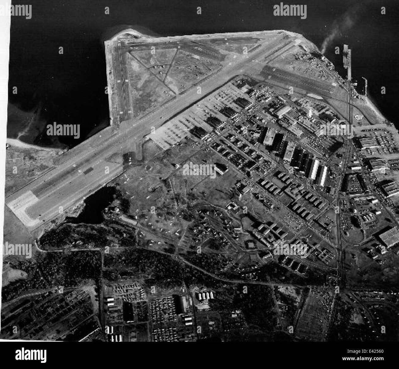 A photograph taken in 1956 at NAS Quonset Point, showing military ...