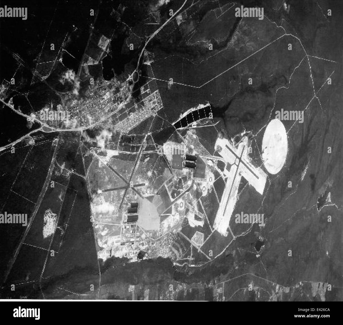 A historical image of the Naval Air Station Lakehurst in 1954, a ...