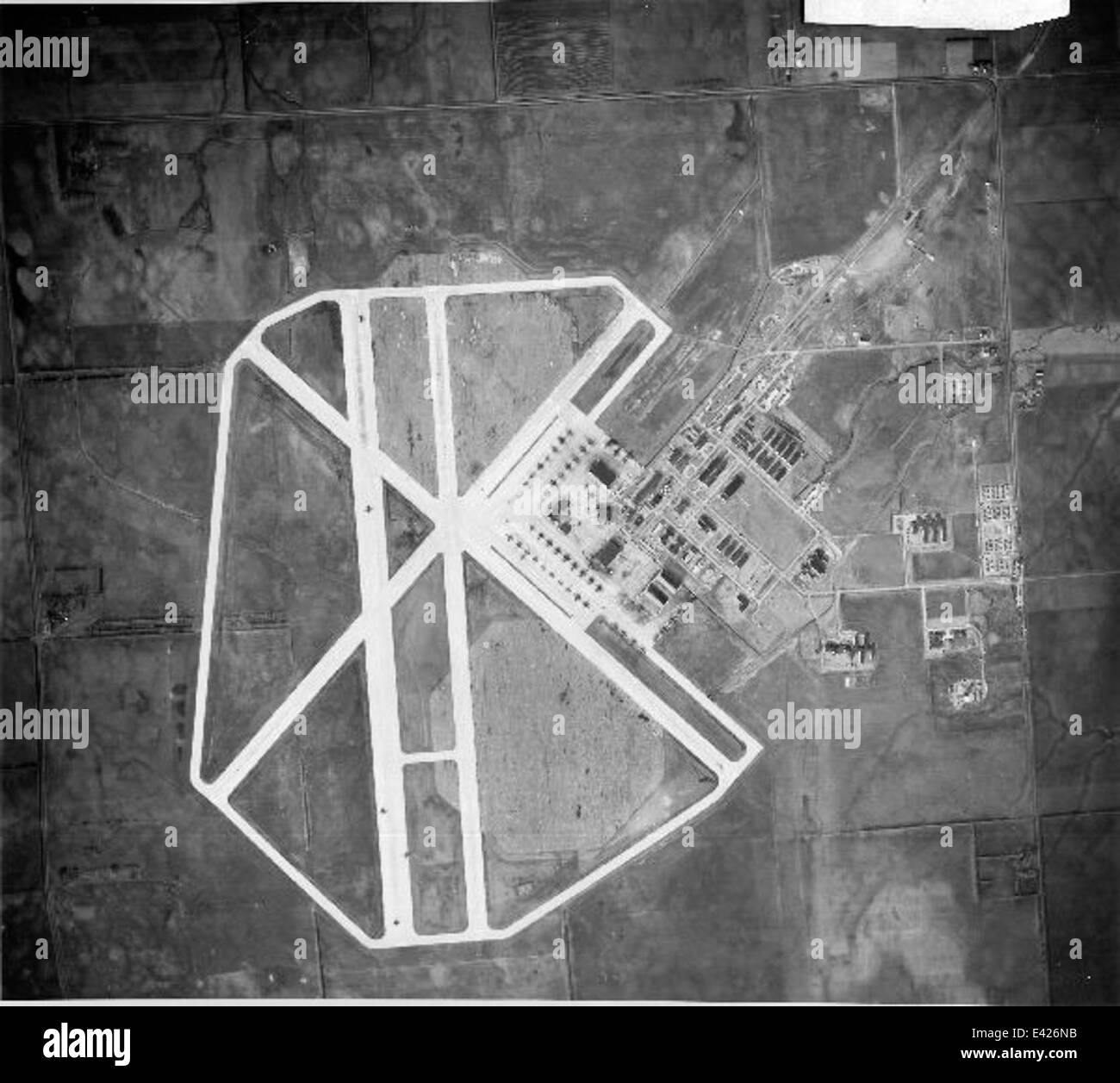 This photograph captures an aerial view of NAS Hutchinson, a naval air ...