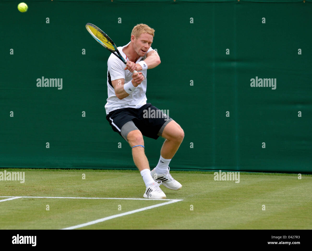 Manchester, UK 2nd July 2014 Edward Corrie (Seed 2) plays a double ...
