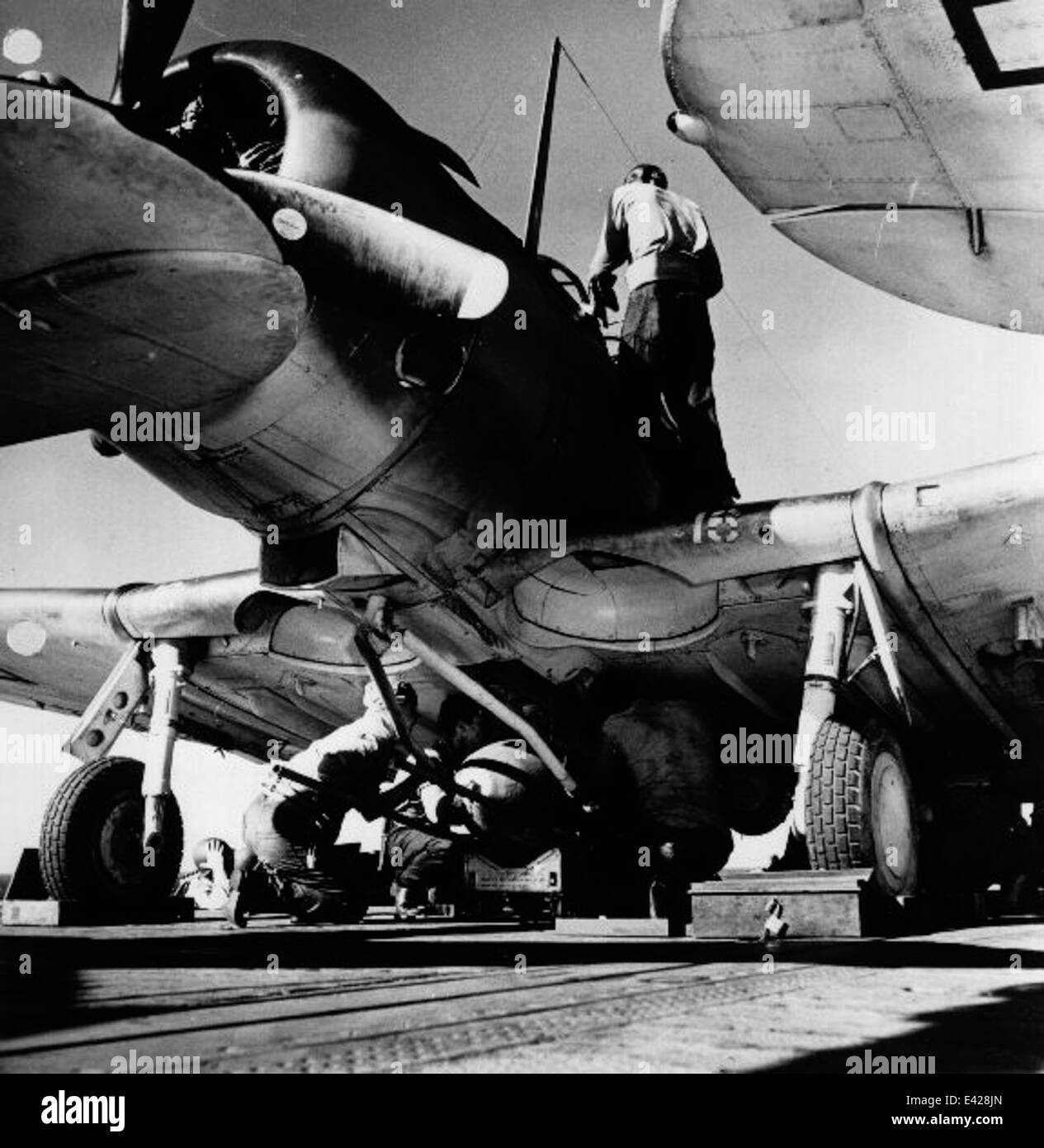 A photograph showing the bomb load of a SBD aircraft, highlighting the ...