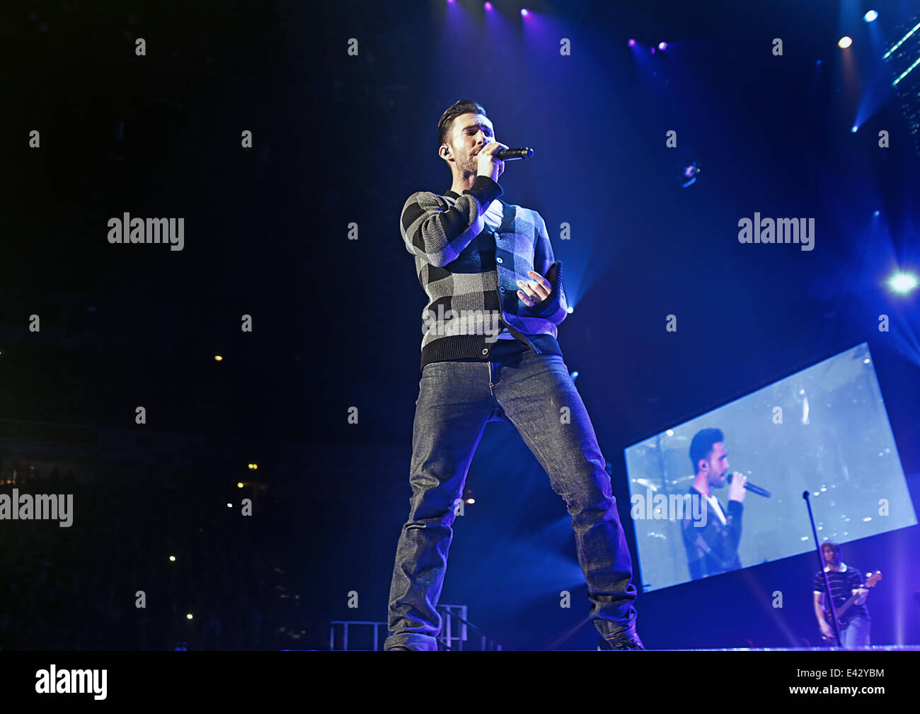 Maroon 5 performing live on stage at Manchester Phones4U Arena ...