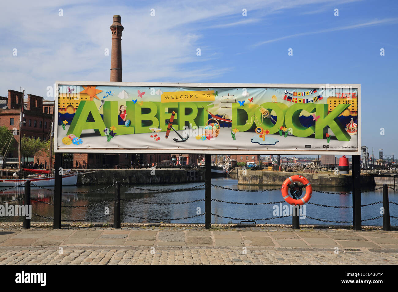 Sign for the Albert Dock, on Liverpool's famous, regenerated waterfront ...