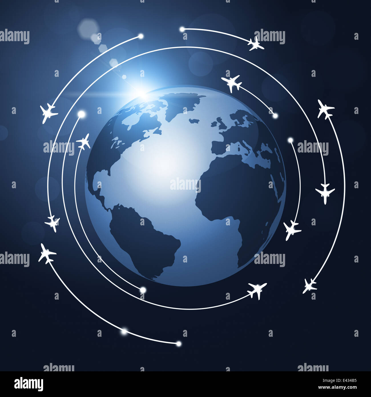aviation background airplanes flying over the globe Stock Photo - Alamy