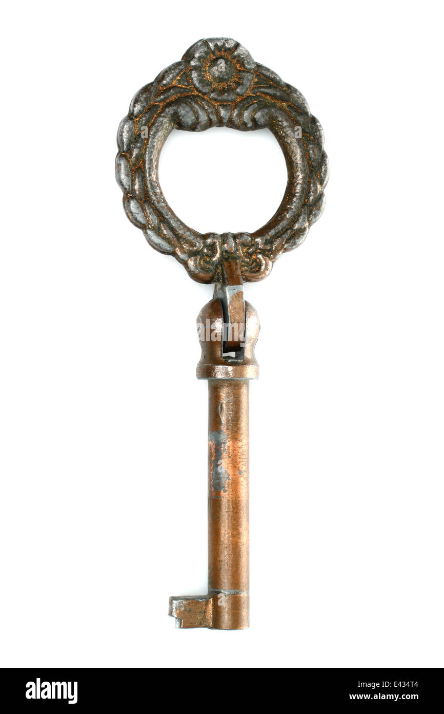 Old key on white background Stock Photo - Alamy