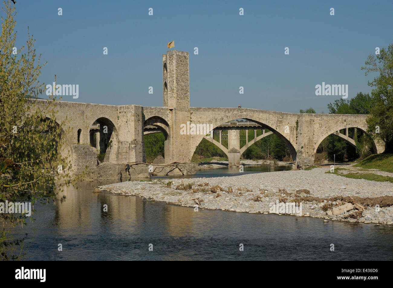 Romanesque bridge over Fluvia River , 12th Century town of Besalu ,La ...
