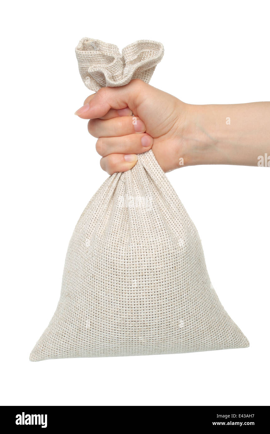 Hand holds bag on white background Stock Photo - Alamy