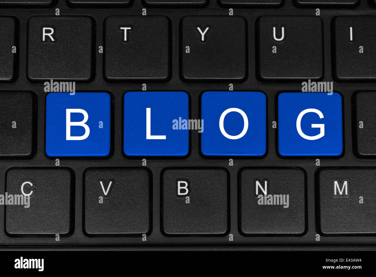 The word blog made of four blue buttons of a black keyboard close-up ...