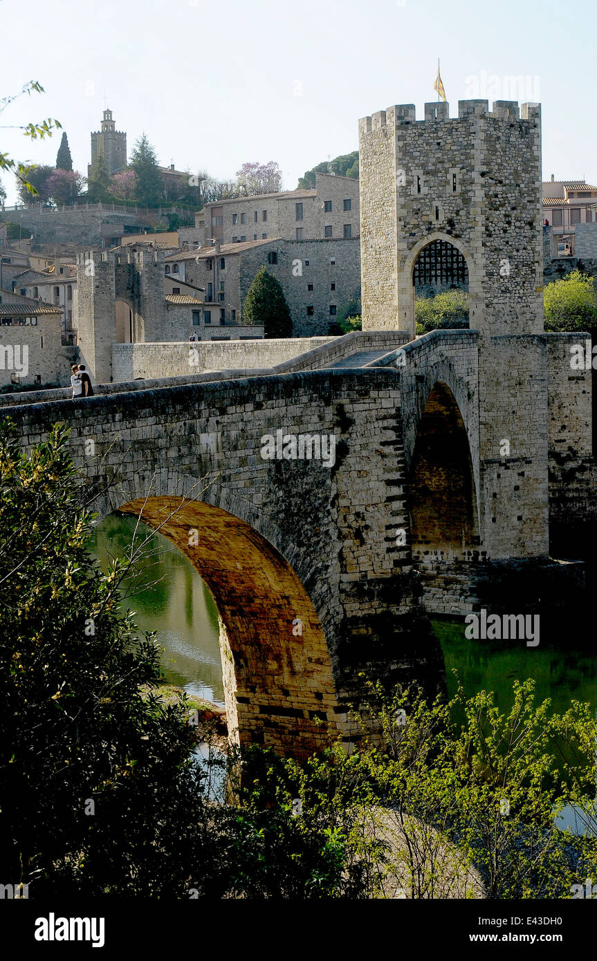 Romanesque bridge over Fluvia River , 12th Century town of Besalu ,La ...