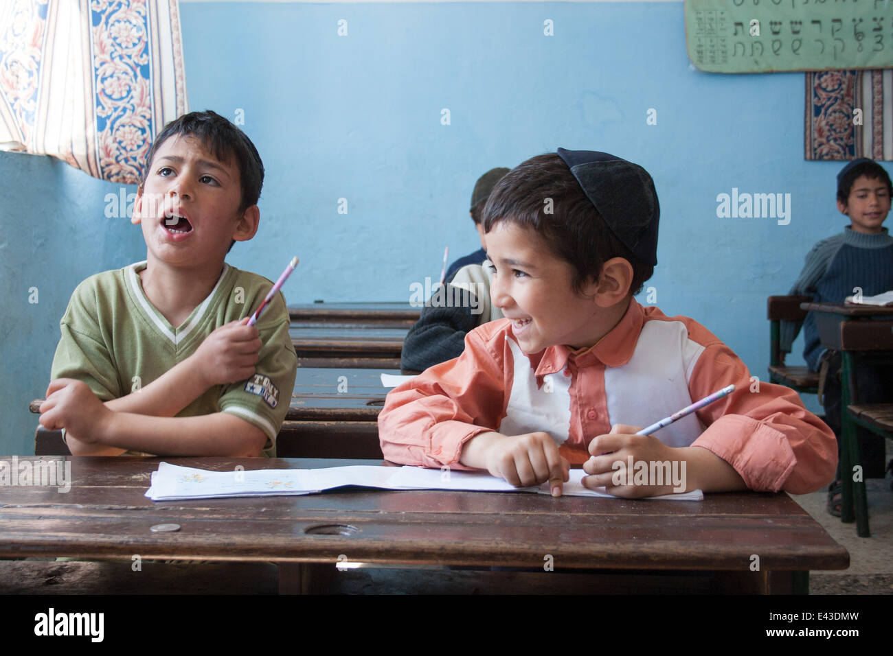 Jewish boys being taught in a Jewish school , Djerba Tunisia Stock ...