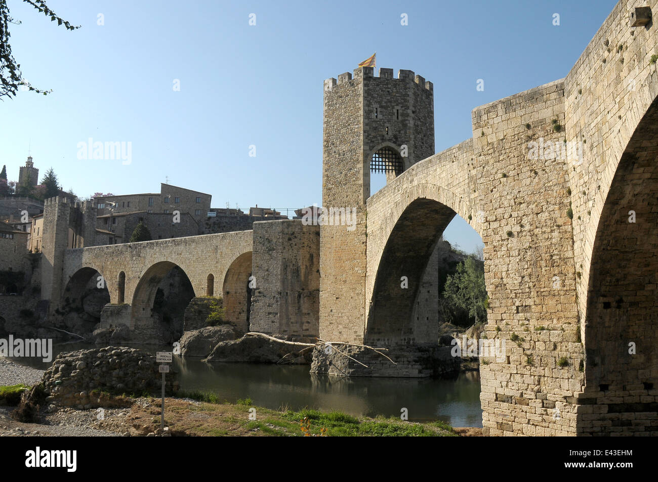 Romanesque bridge over Fluvia River , 12th Century town of Besalu ,La ...