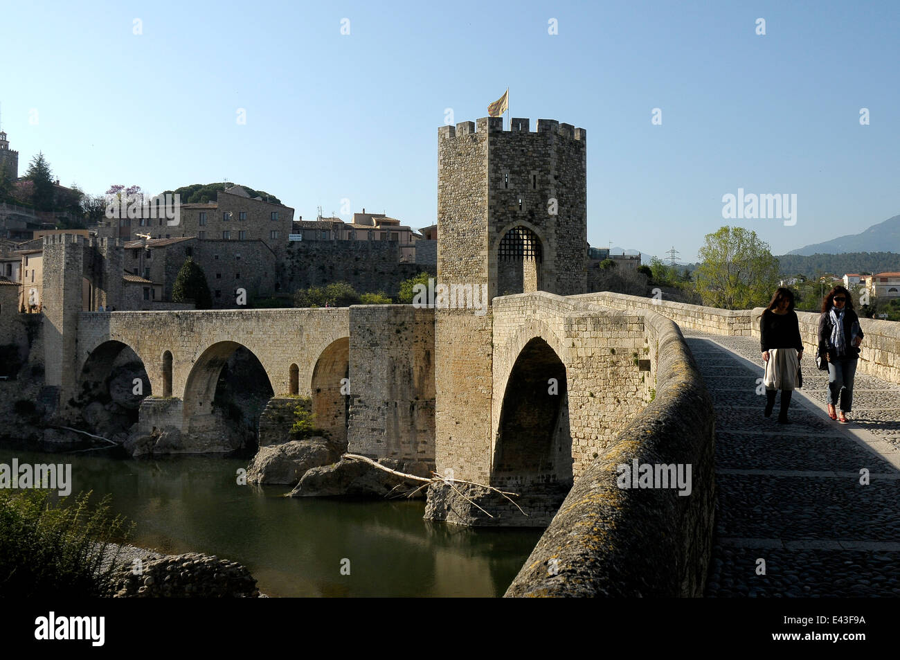 Romanesque bridge over Fluvia River , 12th Century town of Besalu ,La ...