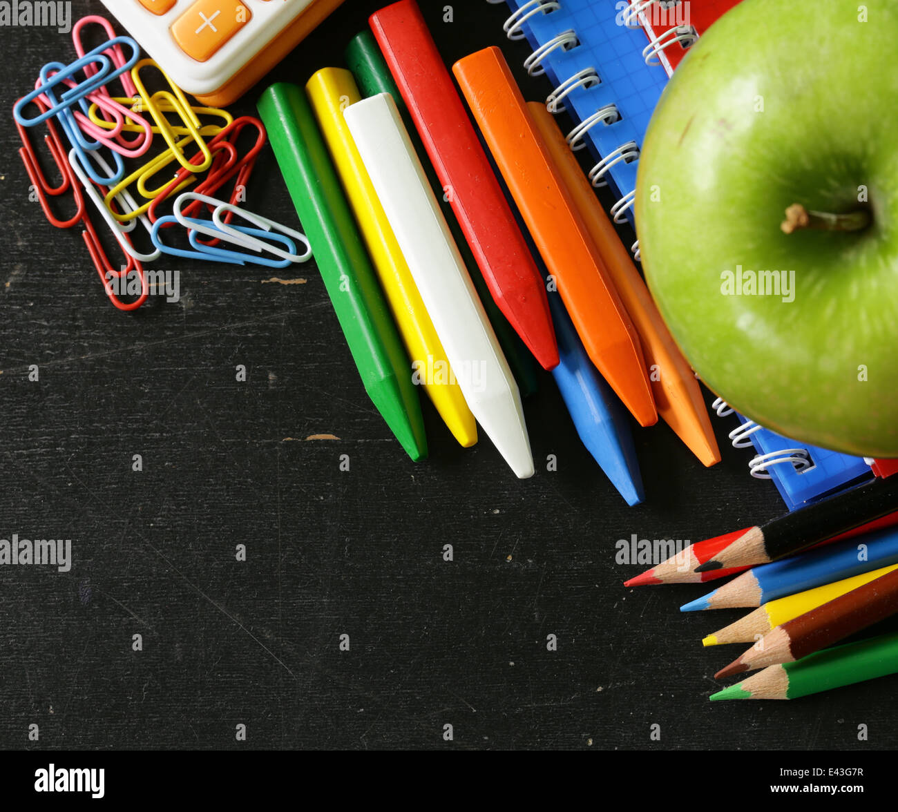 Back to school concept, school stationery multicolored pencils and ...