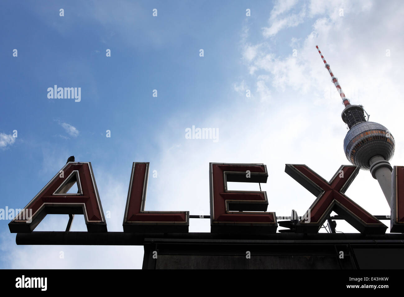 The landmark Television Tower and sign for Alexanderplatz in Berlin ...