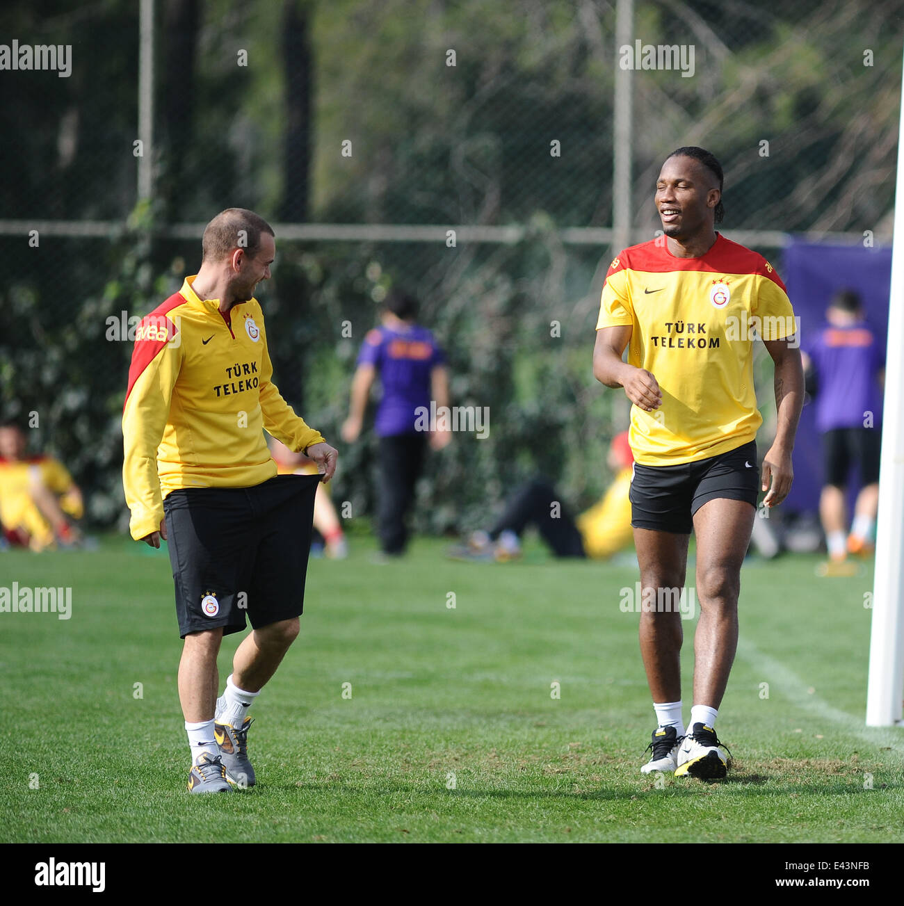 Didier Drogba and Wesley Sneijder of Galatasaray training in Antalya ...