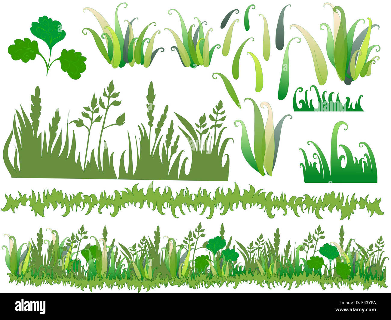 The illustration of cartoon grass with separated parts of the drawing ...