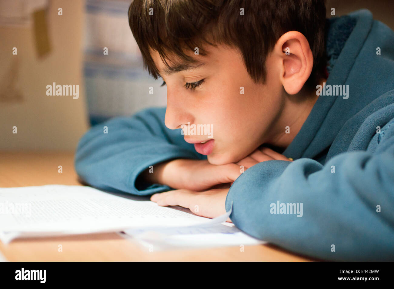 Boy doing his homework Stock Photo - Alamy