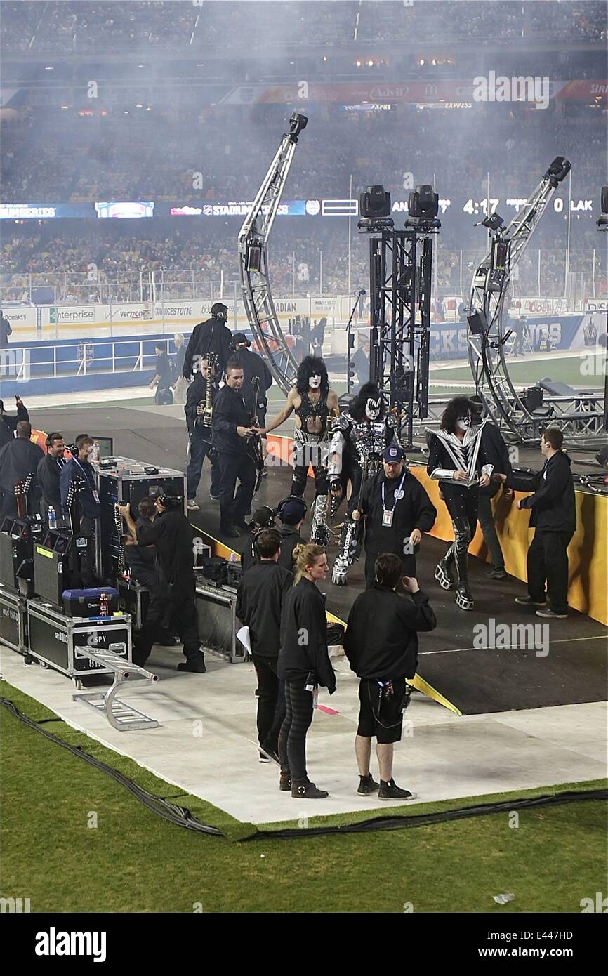 KISS perform live at the Dodgers Stadium ahead of the game between Los ...
