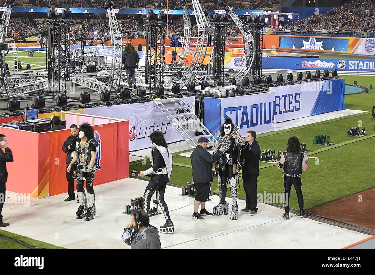 KISS perform live at the Dodgers Stadium ahead of the game between Los ...