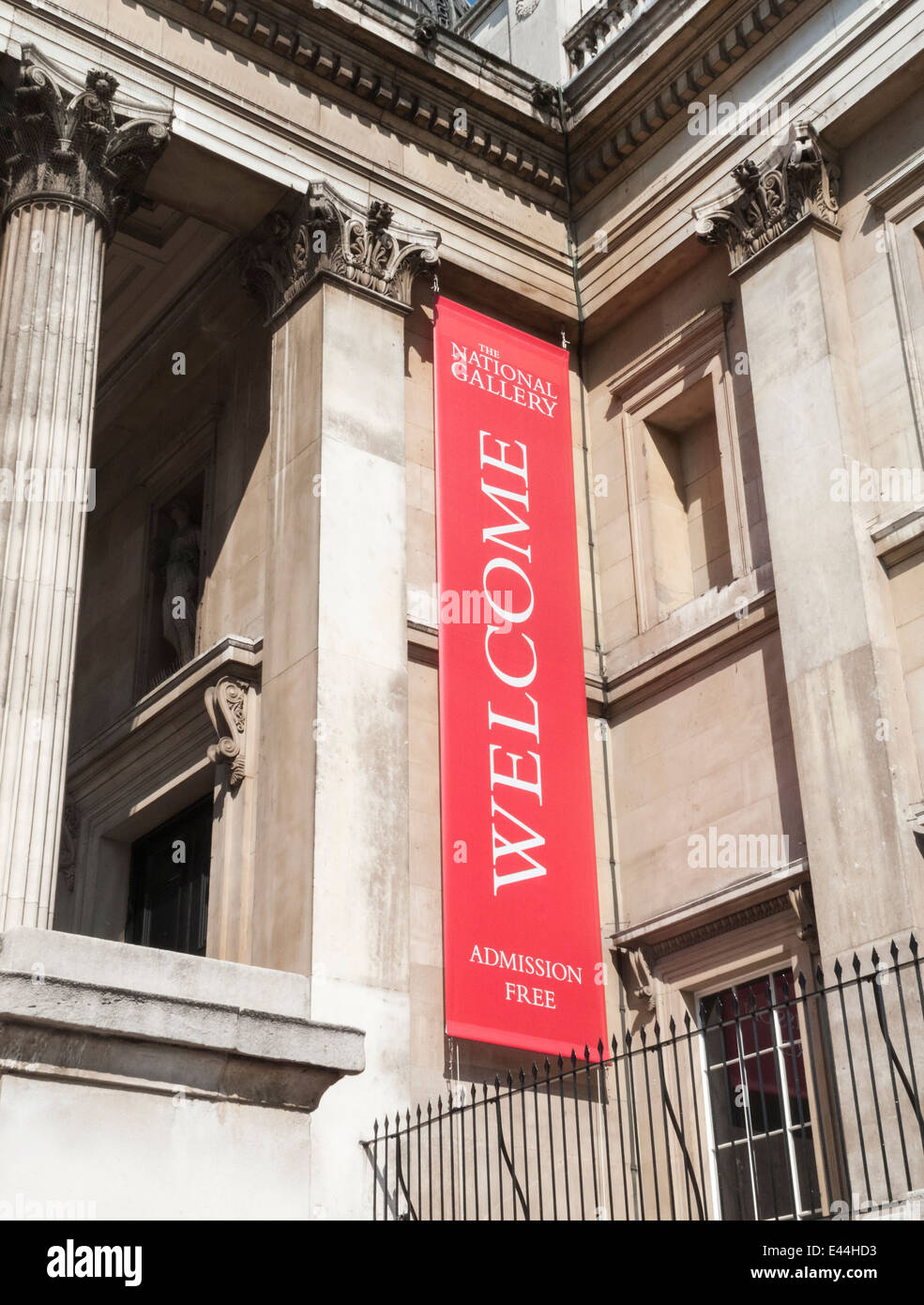 Red Welcome banner at the entrance to the National Gallery, one of the ...