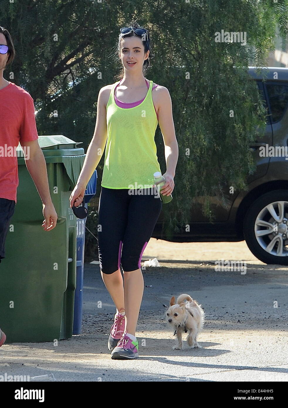 Actress Krysten Ritter goes for a jog with a male companion at Runyon ...
