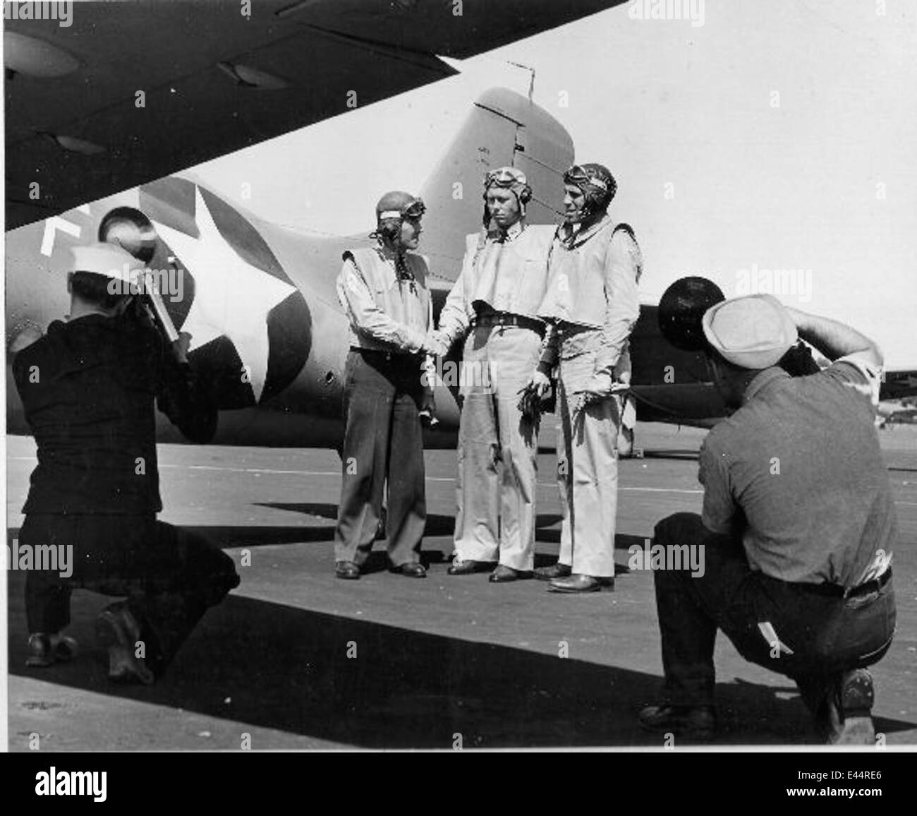 A photograph featuring aviation figures Flatley, Vejtesa, and Leppla ...
