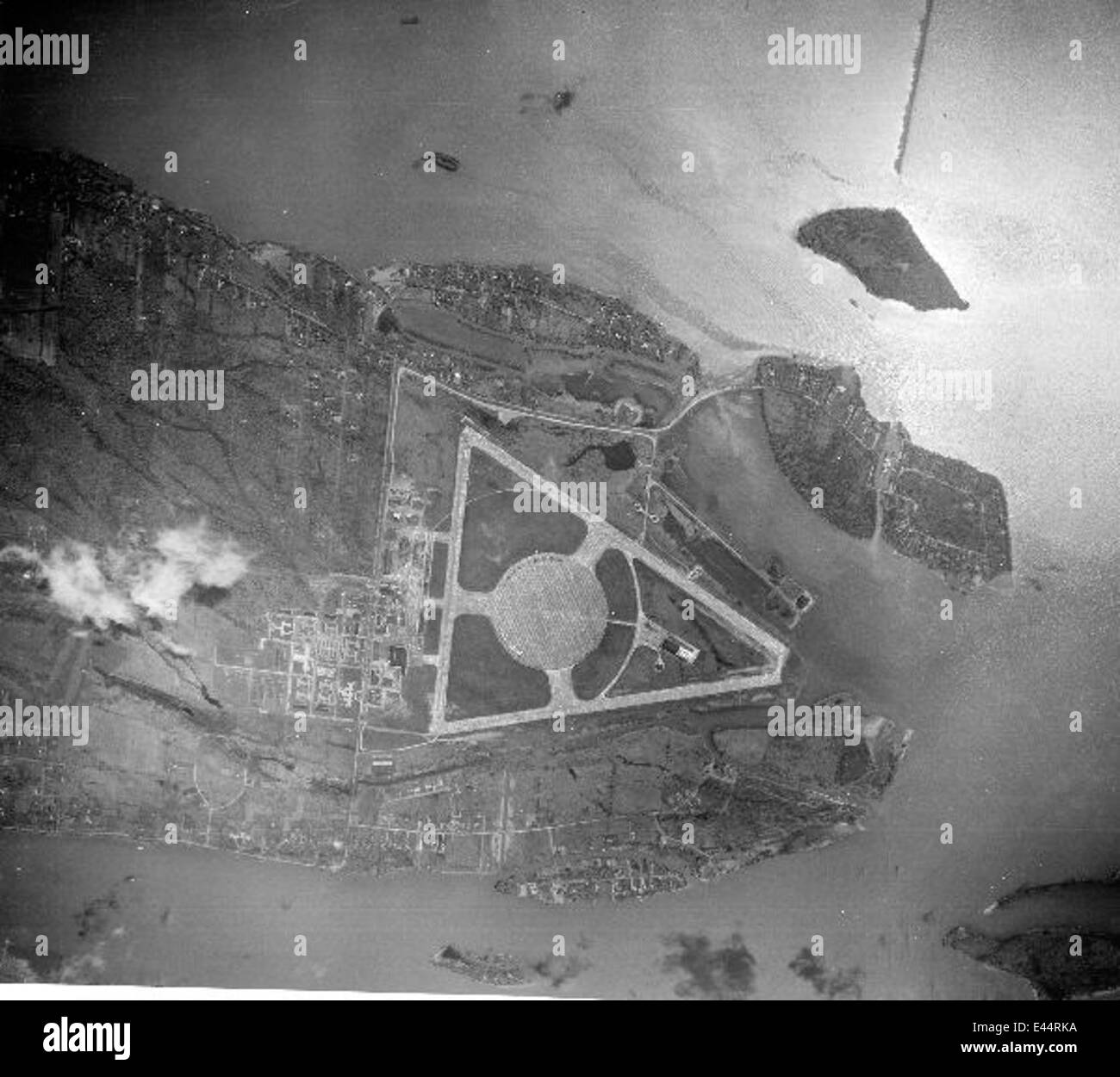 Aerial view of NAS Grosse Ile, showing the layout of the naval air ...