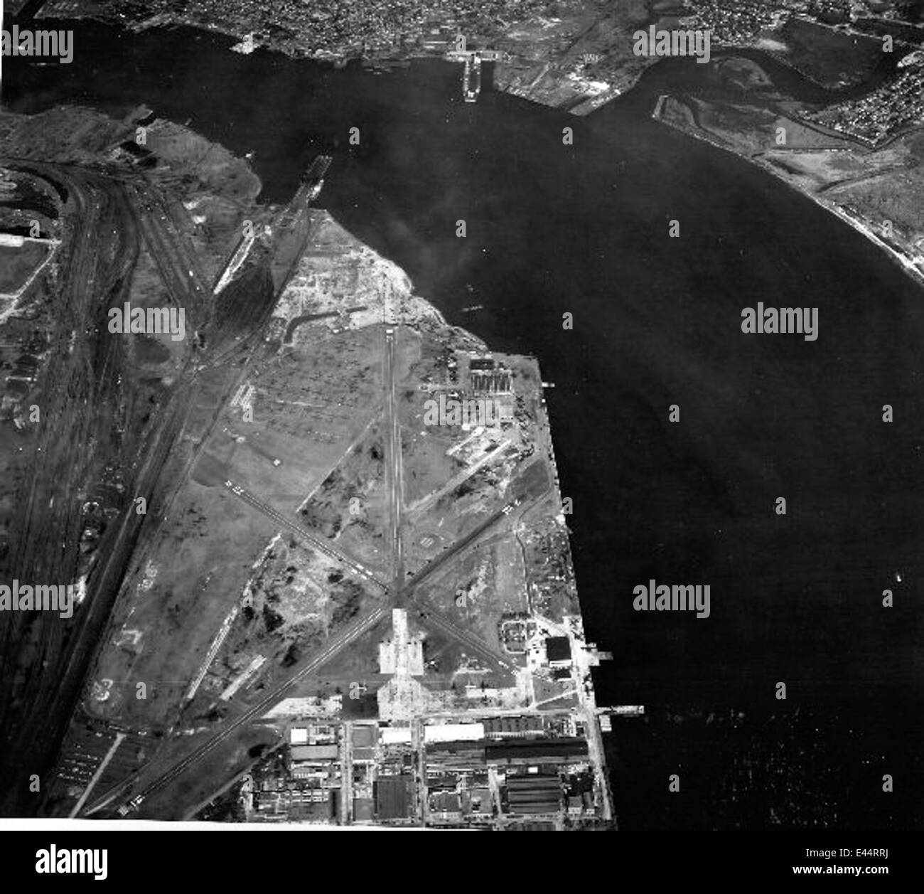 An aerial view of Mustin Field in Philadelphia, taken in 1949, showing ...