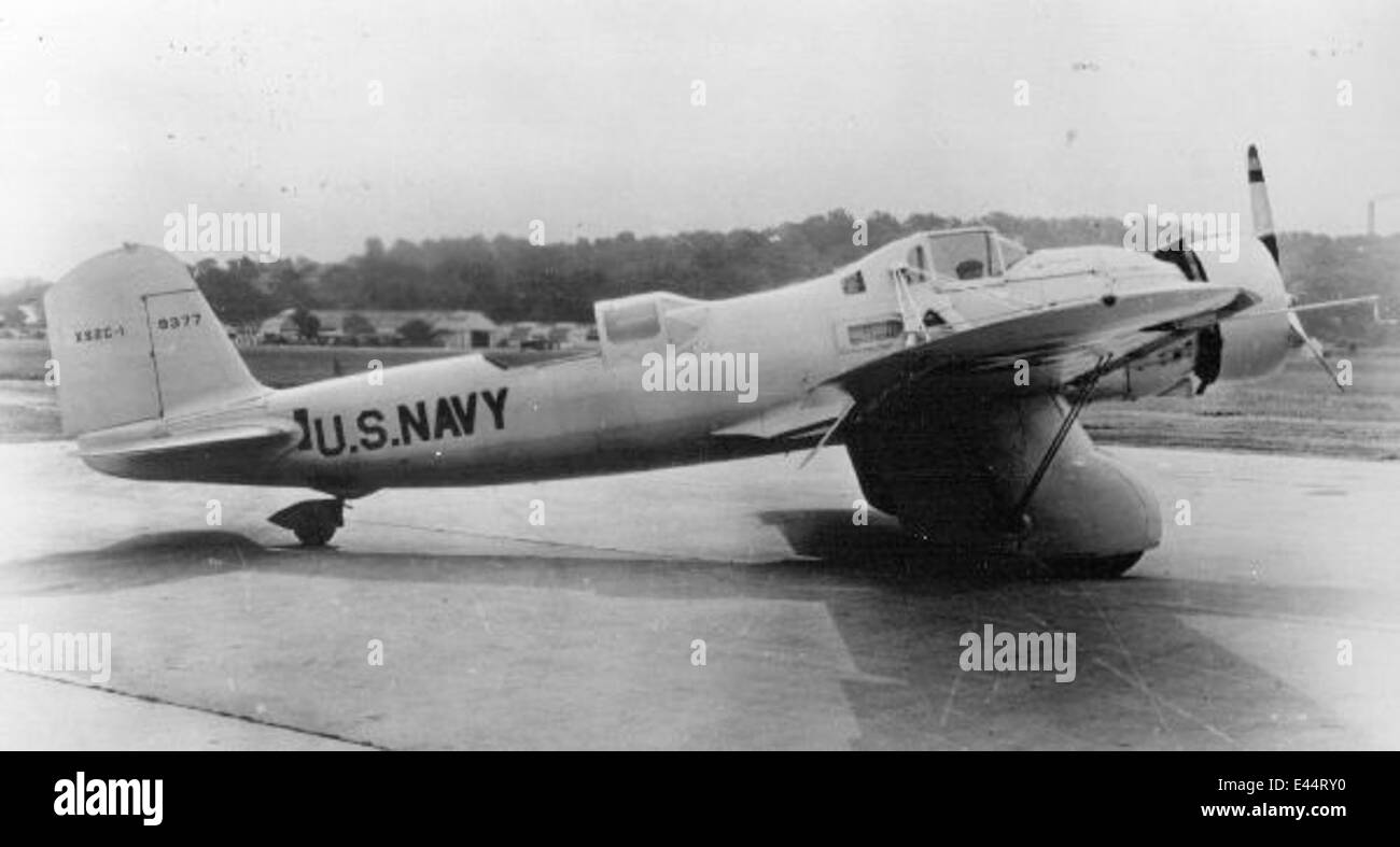A photograph of the Curtiss XSC2C-1, a biplane designed for carrier ...