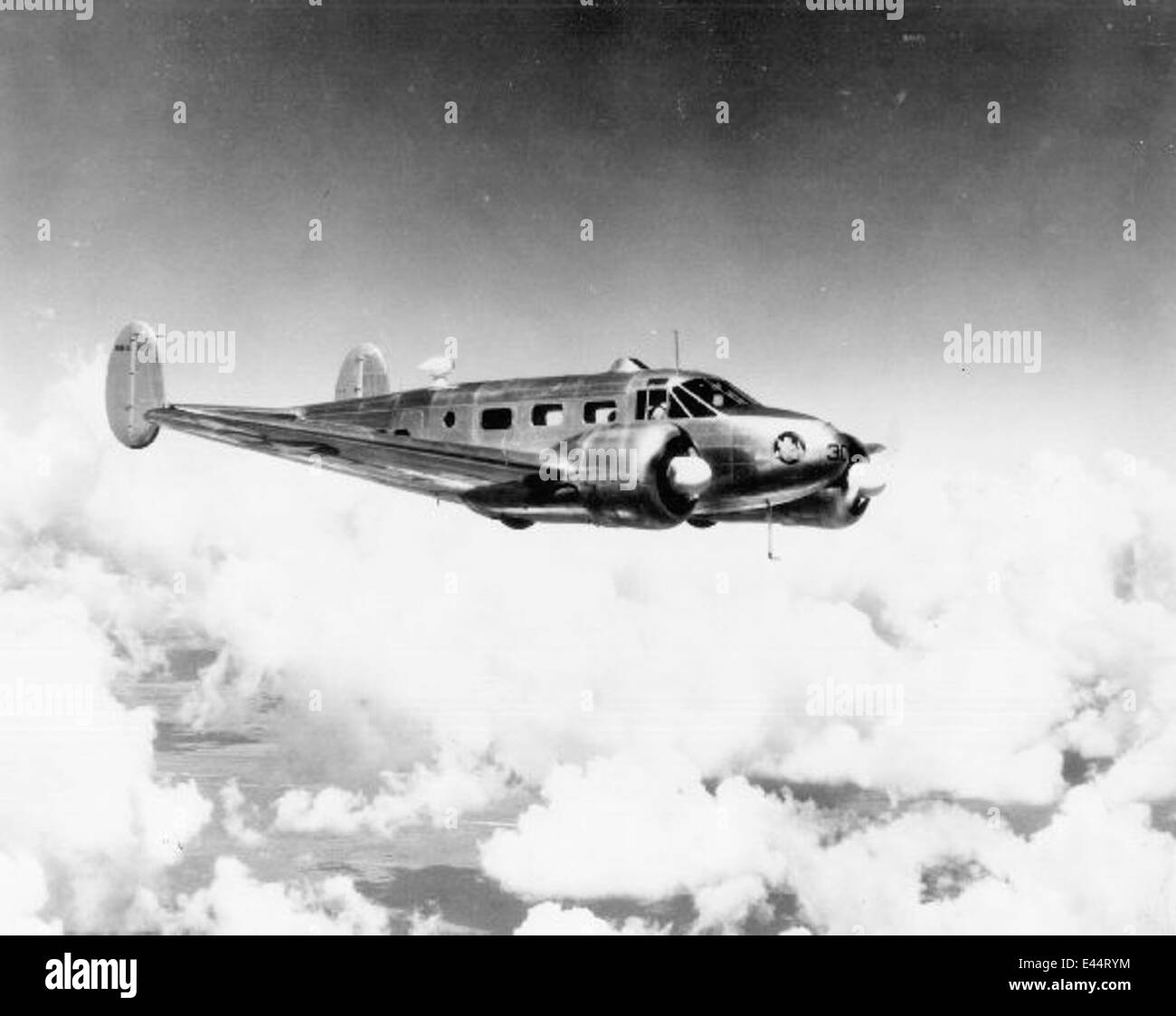 The Beech SNB-2, a twin-engine transport aircraft used by the U.S. Navy ...