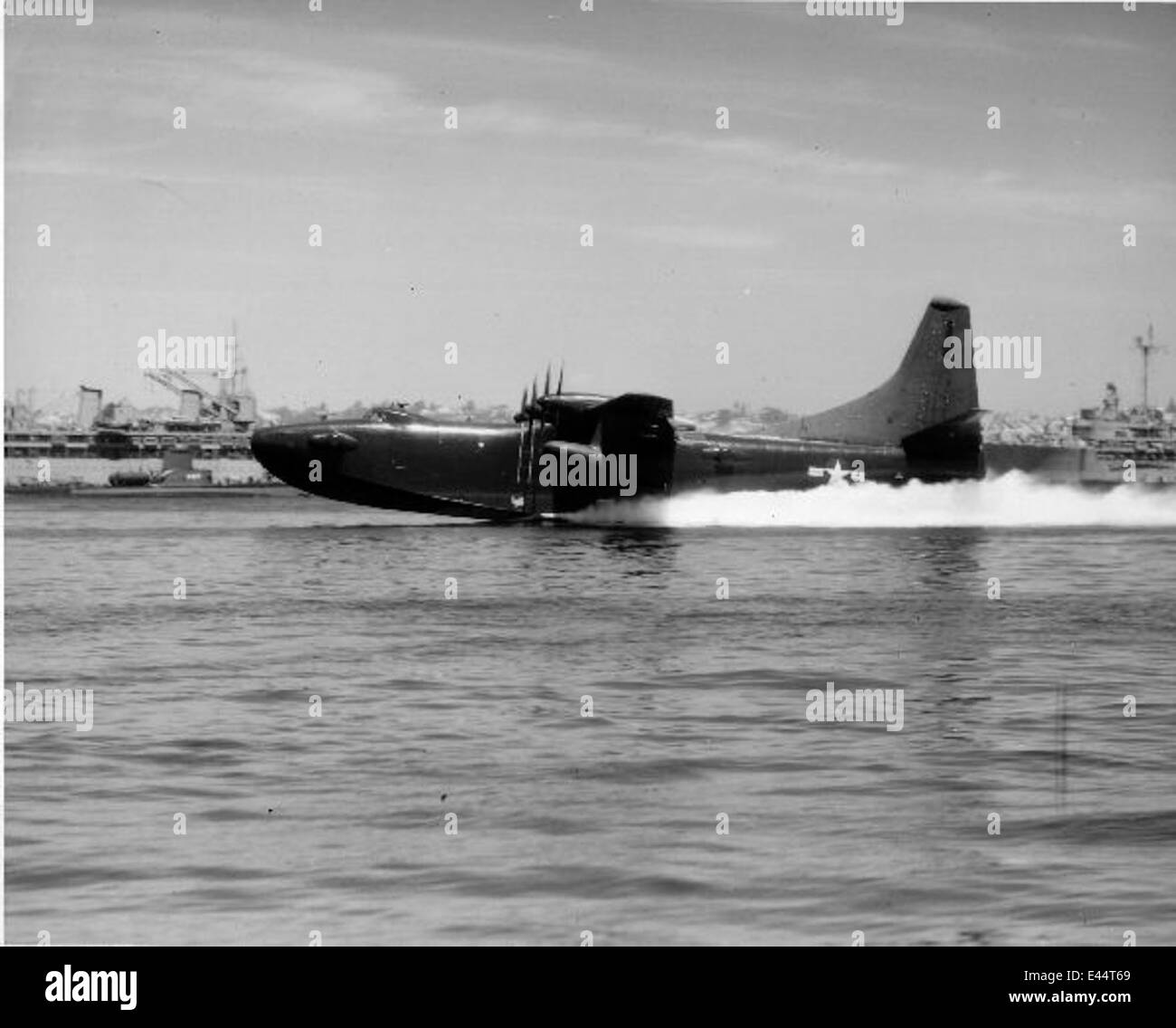 The Convair XP5Y-1, a prototype amphibious transport aircraft, is shown ...