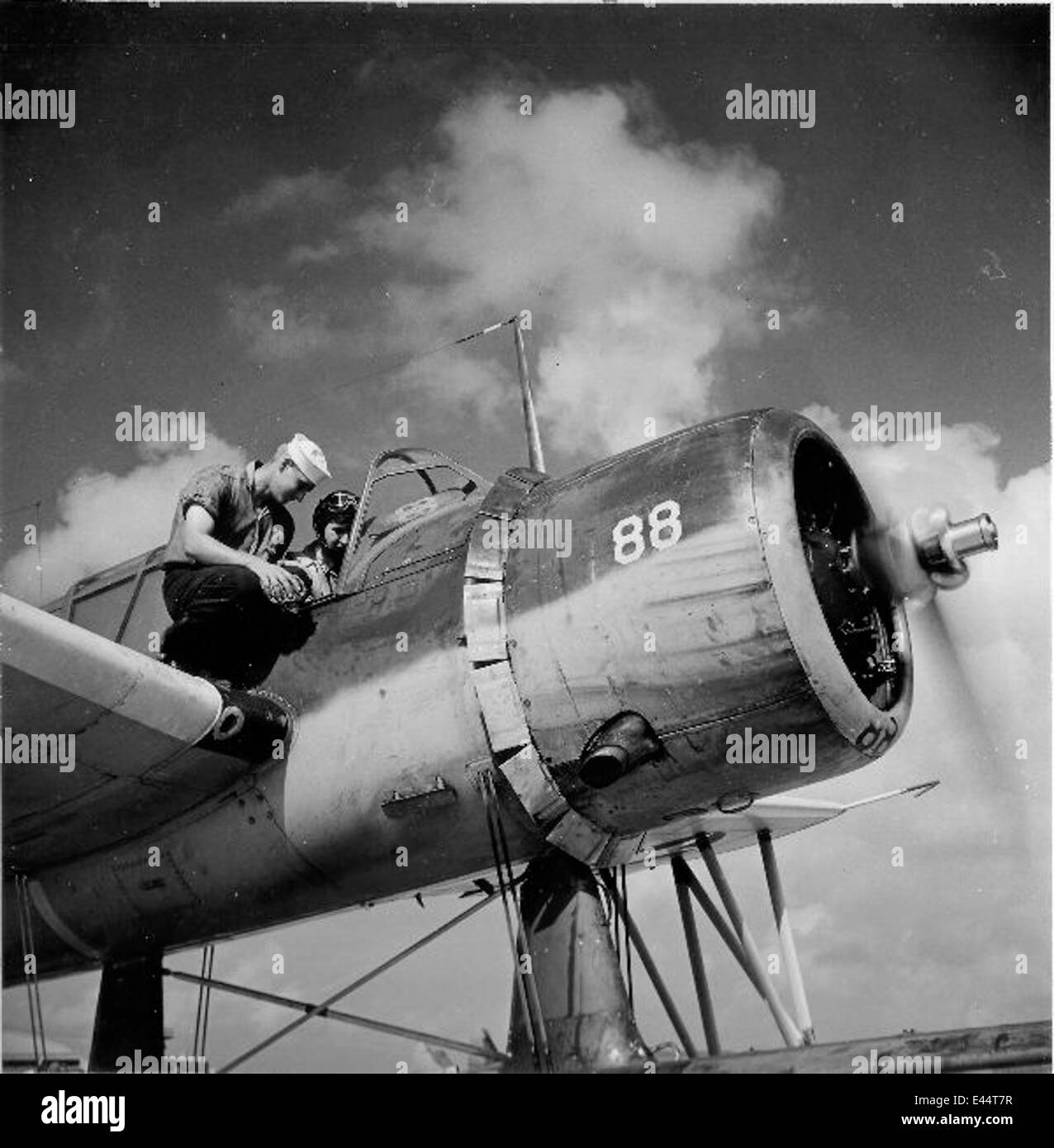 A photograph of a cadet pilot in an OS2U Kingfisher aircraft from 1942 ...