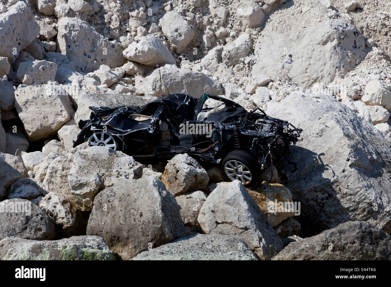 Wrecked car after fall from Beachy Head cliffs Stock Photo - Alamy