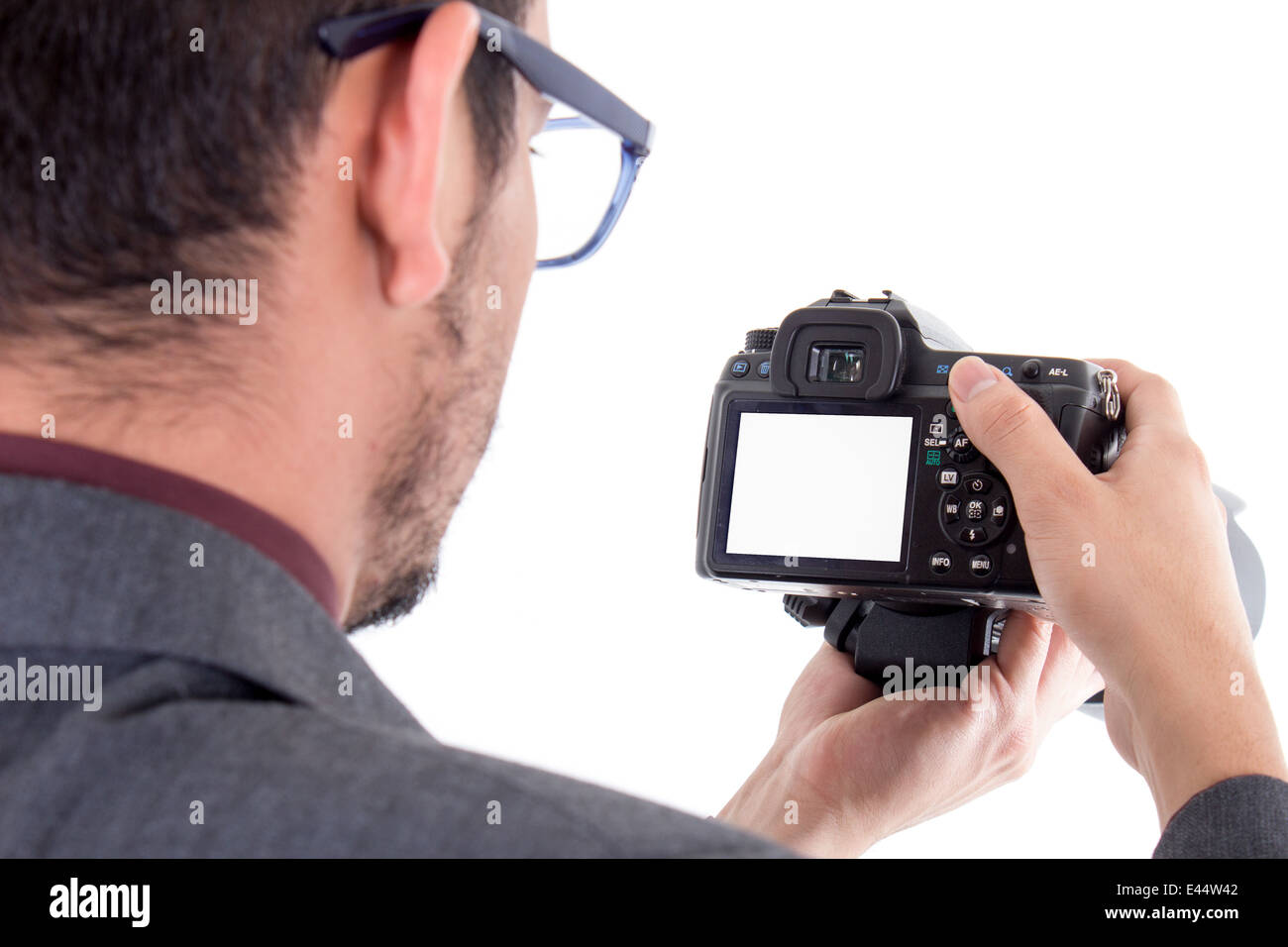 man looking at camera's screen Stock Photo - Alamy