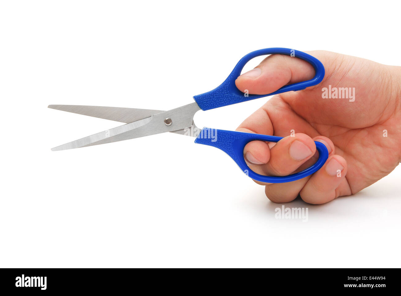 using a blue scissors on white with clipping path Stock Photo - Alamy