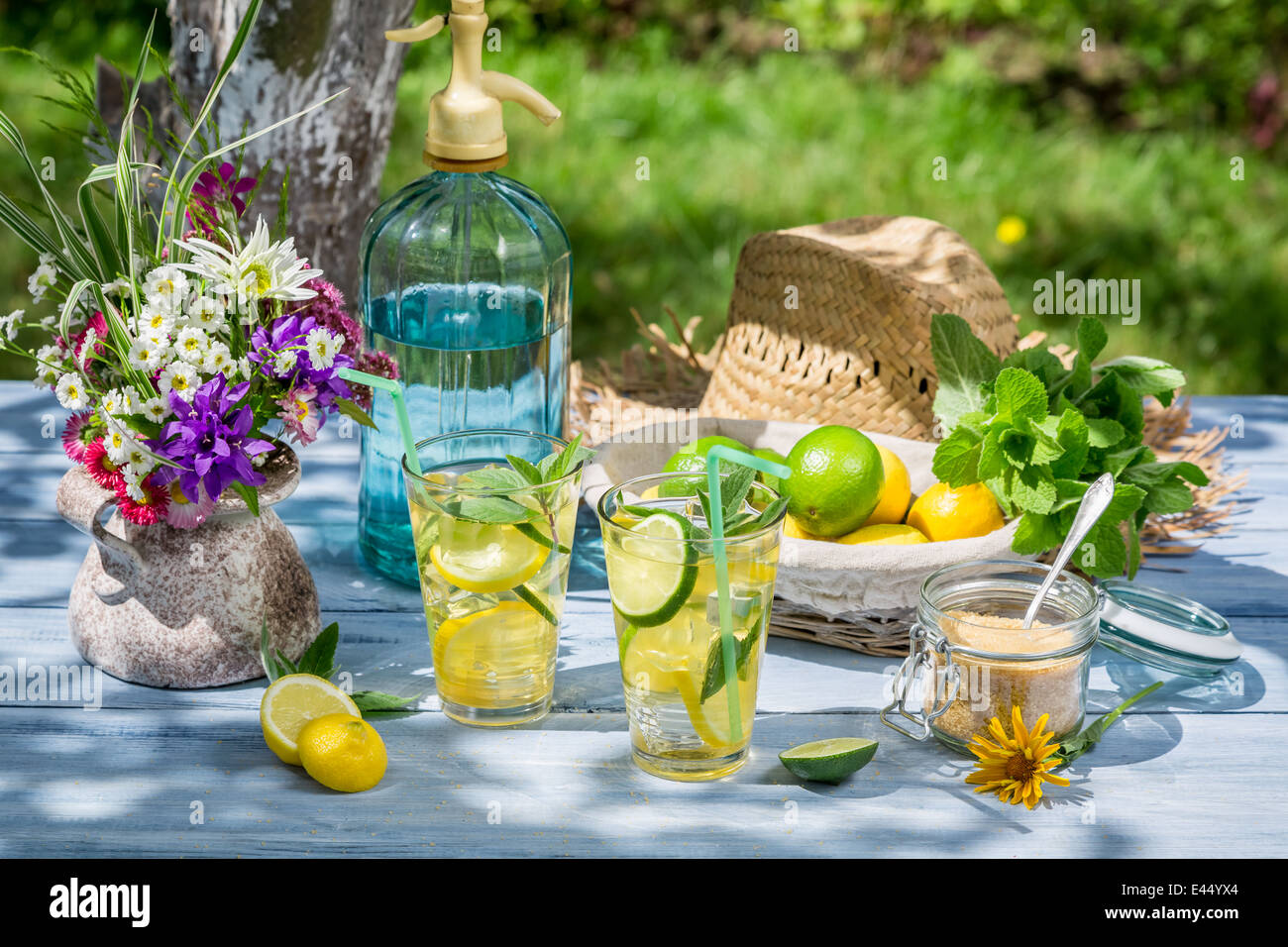 Fresh lemonade in the summer garden Stock Photo - Alamy