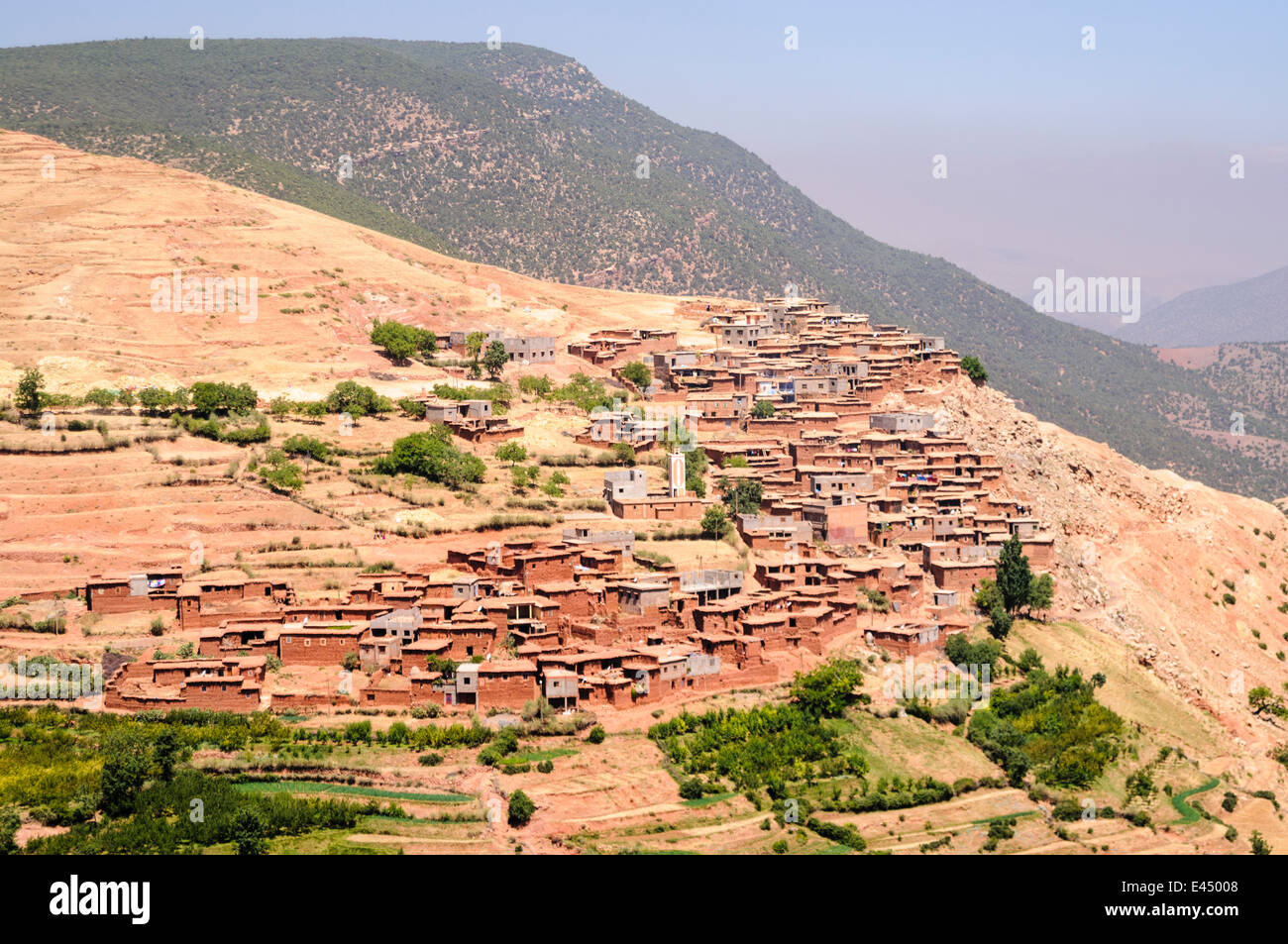Scenic landscape with a typical Berber Village, at the Atlas Mountains ...