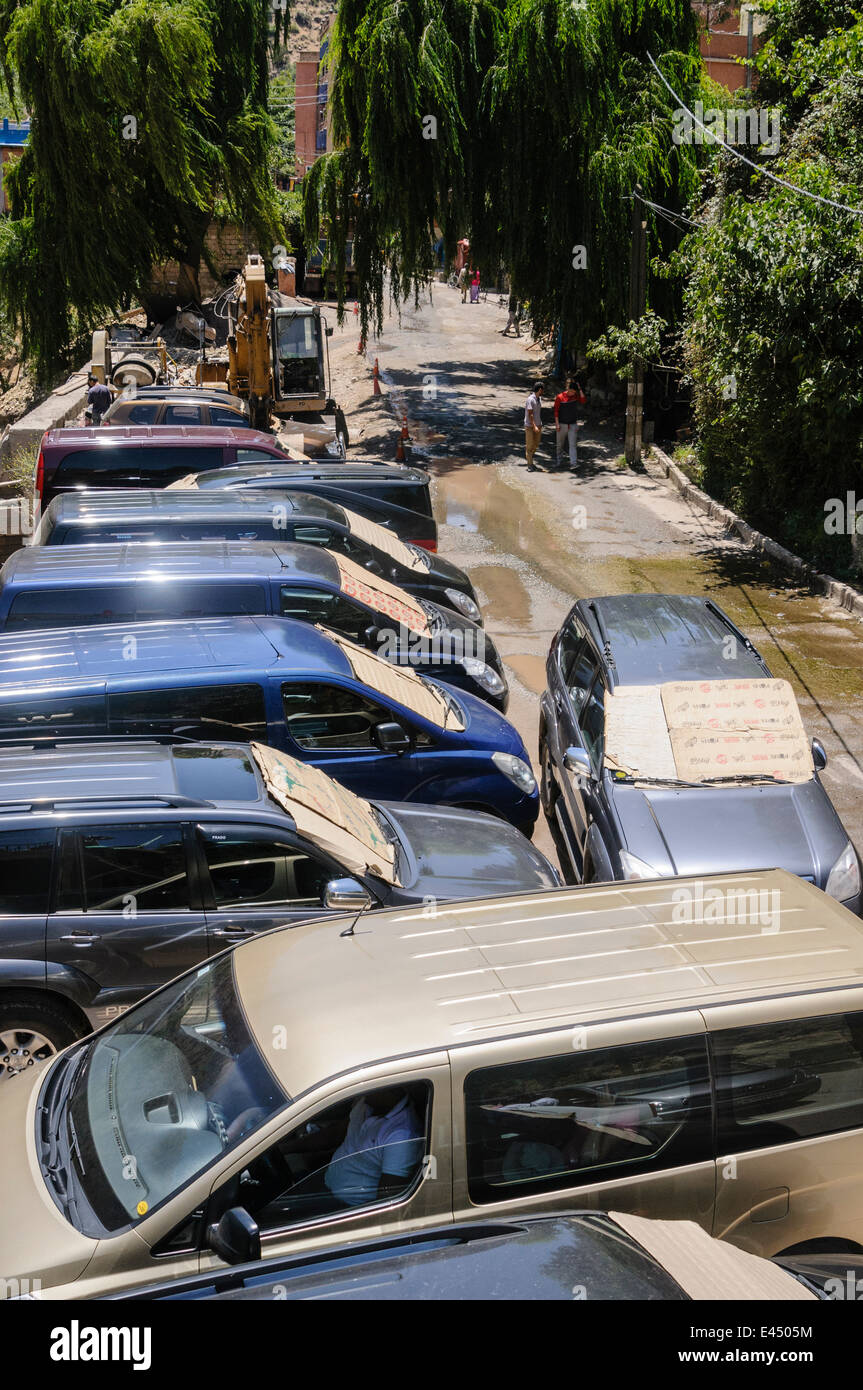 Cardboard over the window of a car to keep out the heat in Morocco ...
