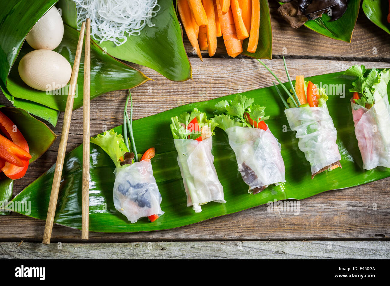Fresh spring rolls with vegetables Stock Photo - Alamy