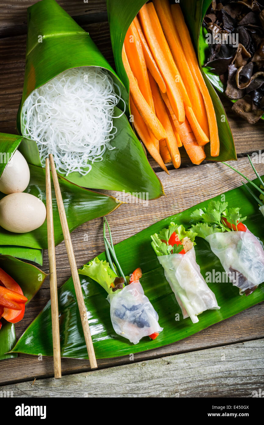Ingredients for fresh spring rolls Stock Photo - Alamy