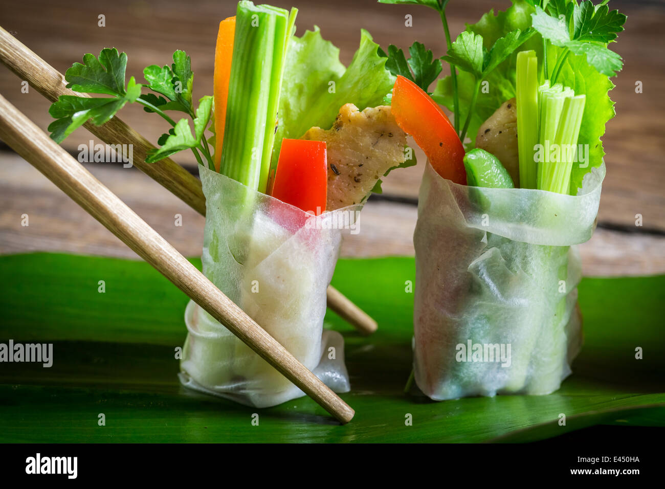 Closeup of spring rolls with vegetables Stock Photo - Alamy