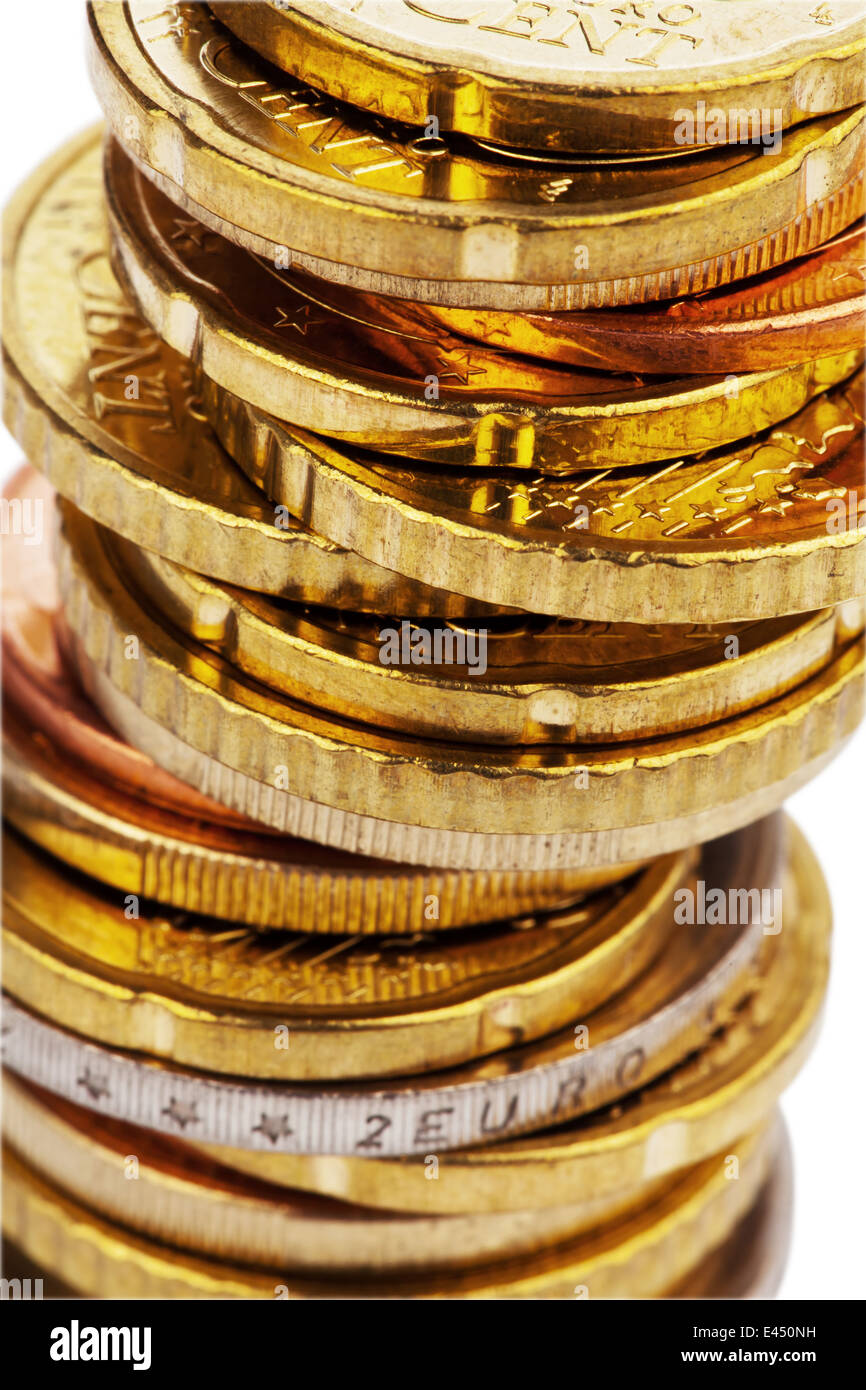 A stack of coins of euro cents. Isolated on white background Stock ...