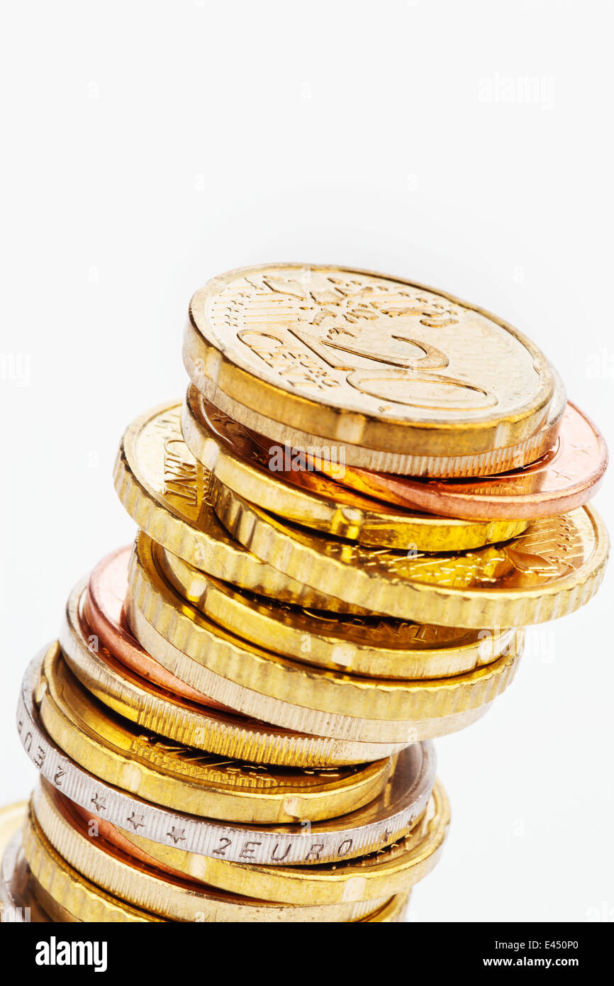 A stack of coins of euro cents. Isolated on white background Stock ...