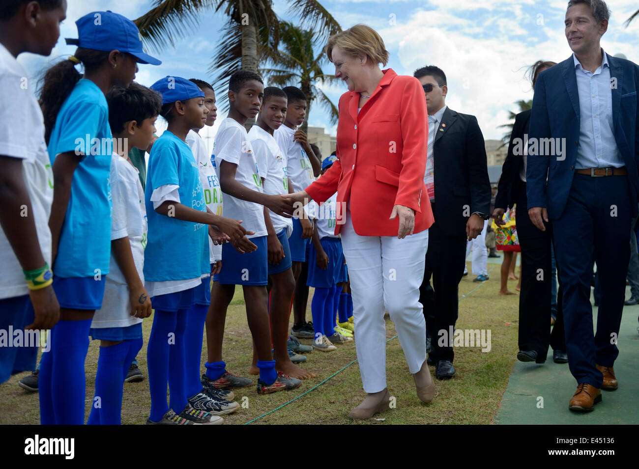 German Chancellor Angela Merkel visiting a social project for children ...