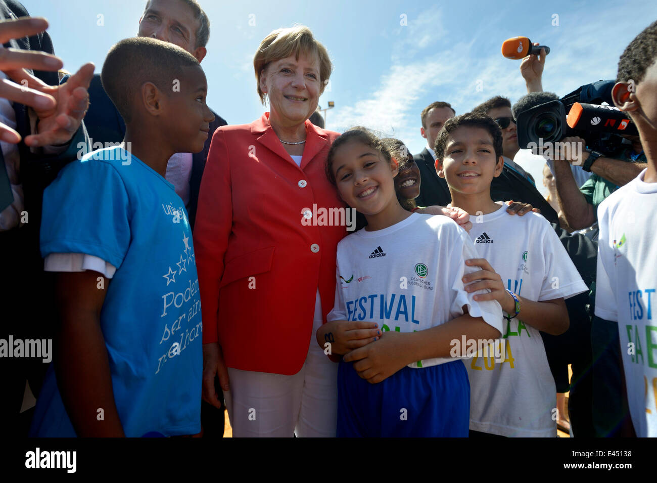 German Chancellor Angela Merkel visiting a social project for children ...