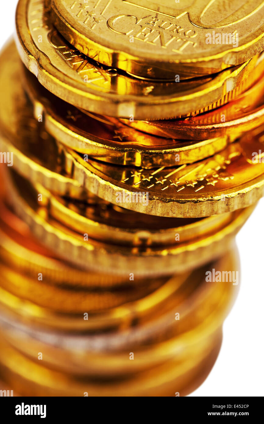 A stack of coins of euro cents. Isolated on white background Stock ...