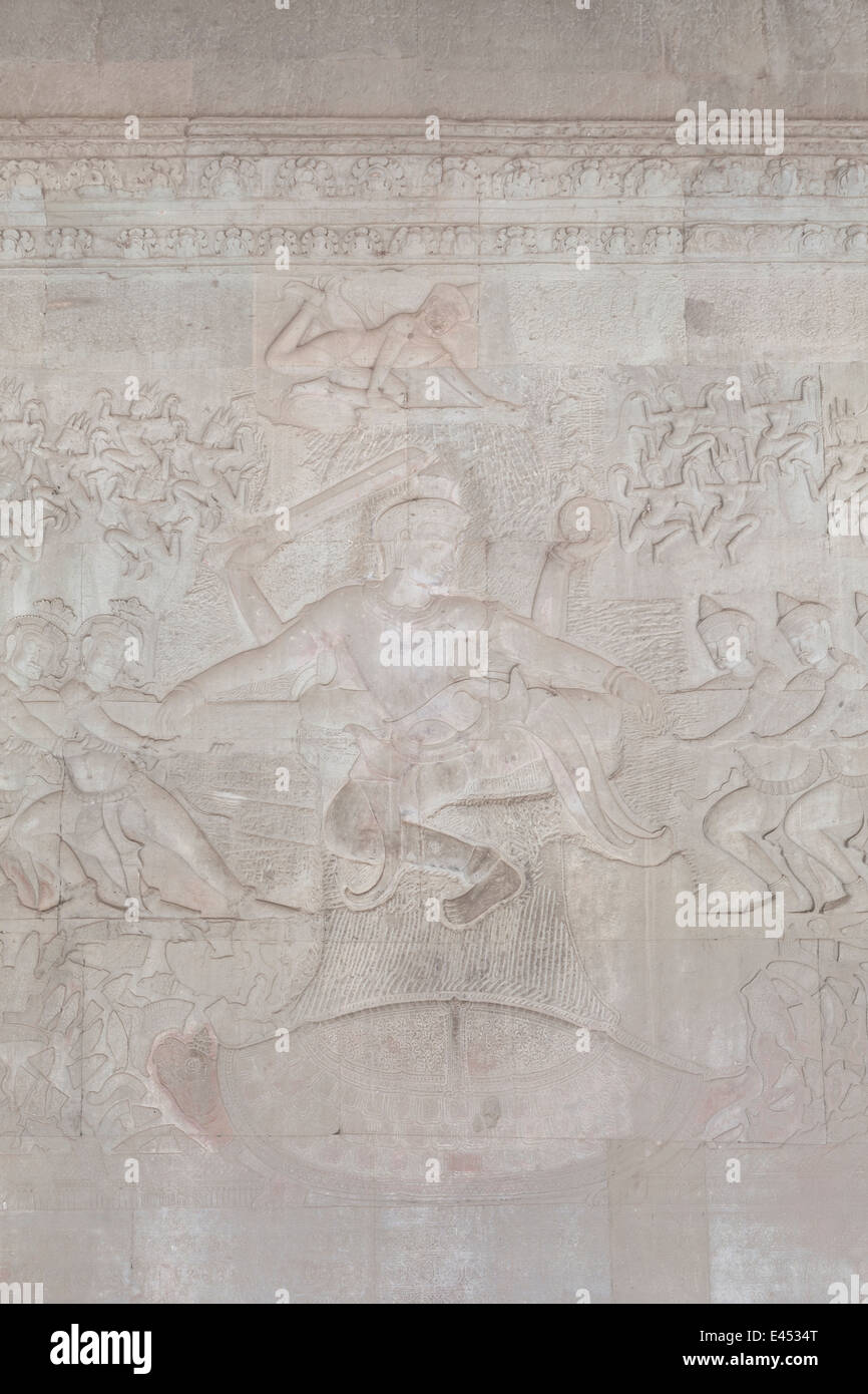 Vishnu in the centre of the bas relief depicting the churning of the ...