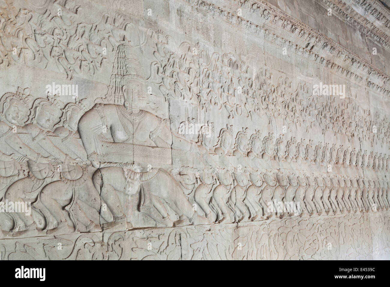 Bas relief depicting the churning of the ocean of milk, Angkor Wat ...