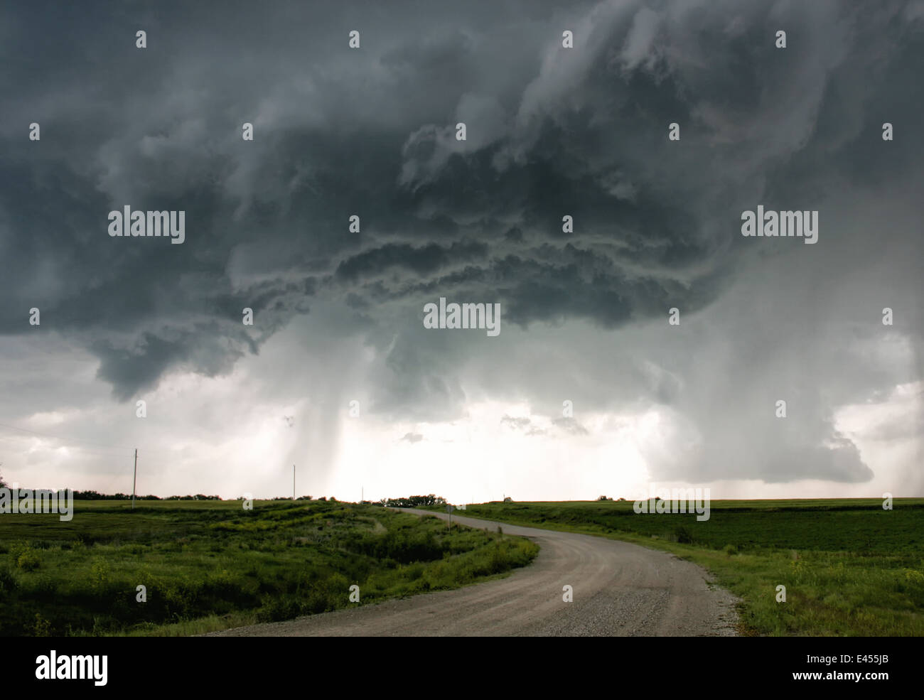 A turbulent updraft base underneath a powerful supercell offers a ...