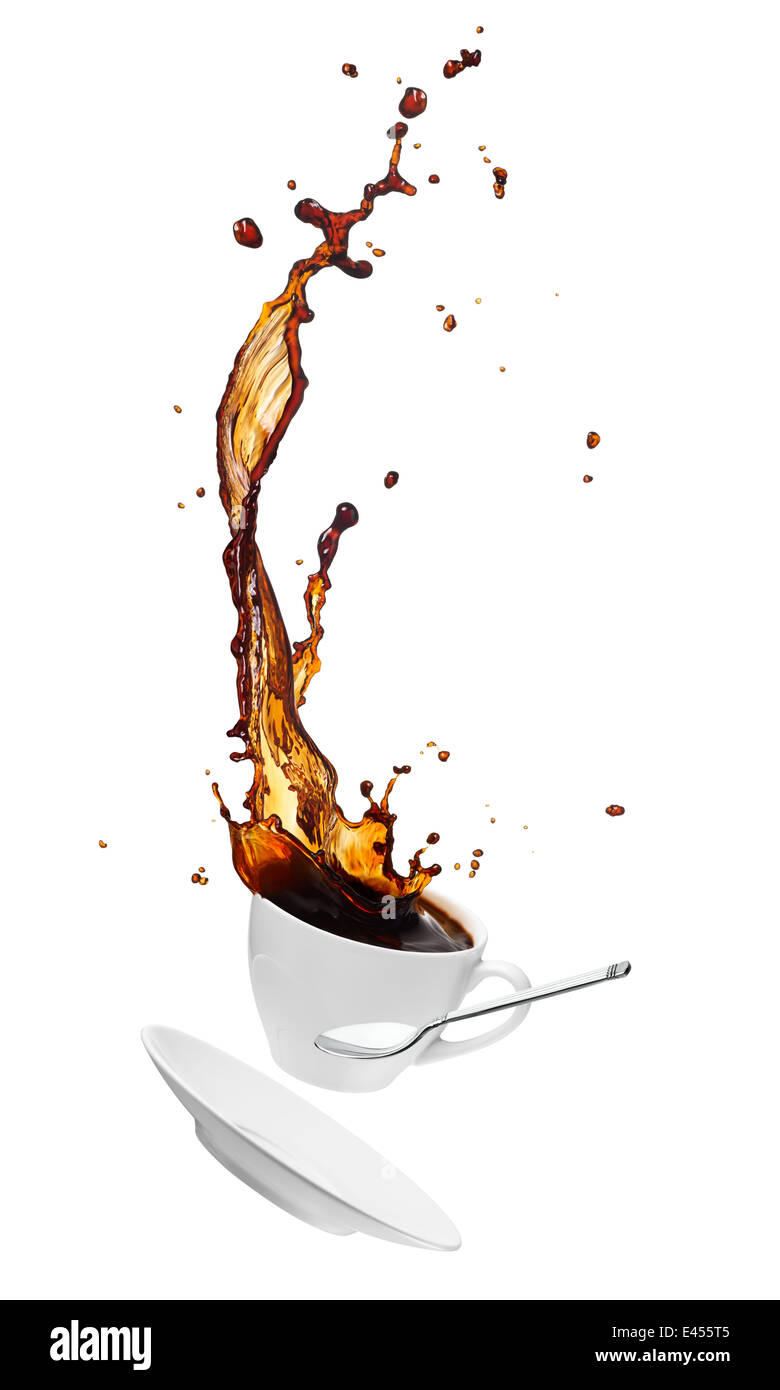 cup of spilling black coffee with splash Stock Photo - Alamy